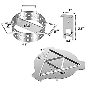 Skyflame Stainless Steel Charcoal Chamber& Heat Deflector, BBQ Smoking Gilling Kit Compatible With 22” Weber Kettle Grills Cooking - U.S. Design Patent, Turns Your Charcoal Grill Into a Smoker or Outdoor Oven
