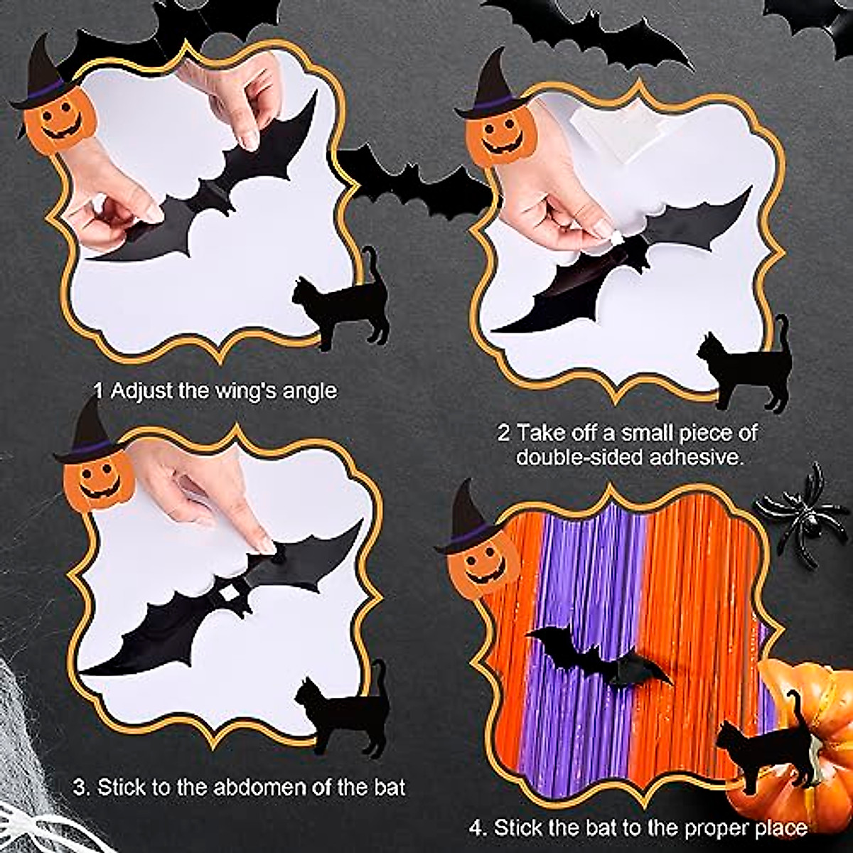 Mega-L Halloween Party Decorations, 2 Packs Orange Purple Photo Booth Props, 3.3 x 6.6 ft Halloween Foil Fringe Curtains with Bats, Photo Backdrop Streamers Halloween Party Supplies