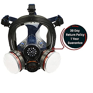 Full Face Organic Vapor, Chemical, & Particulate Respirator - 1 Year Full Manufacturer Warranty - Reusable Eye Protection Mask