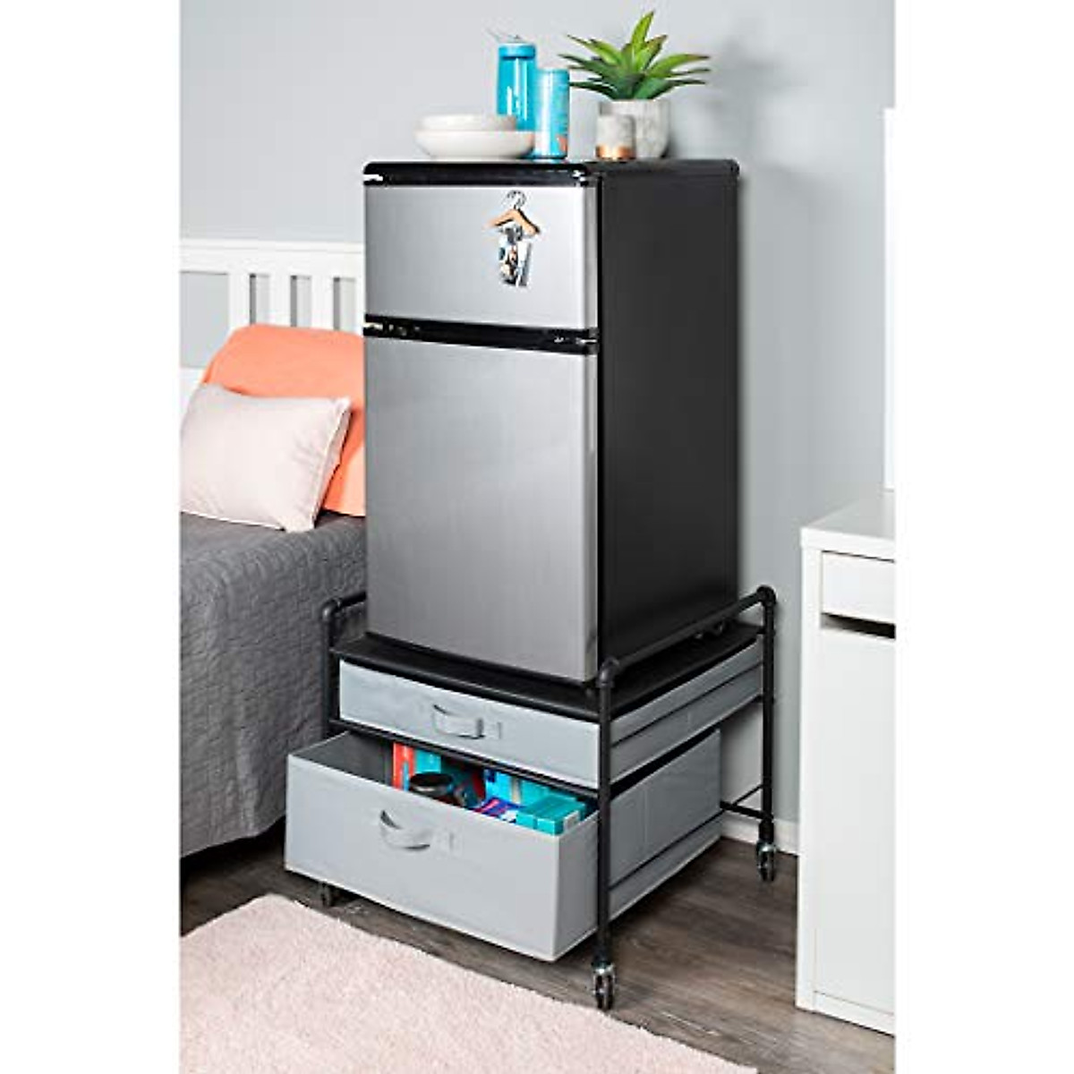 Fridge Stand Supreme - Drawer Organization - Black Frame with Gray Drawers