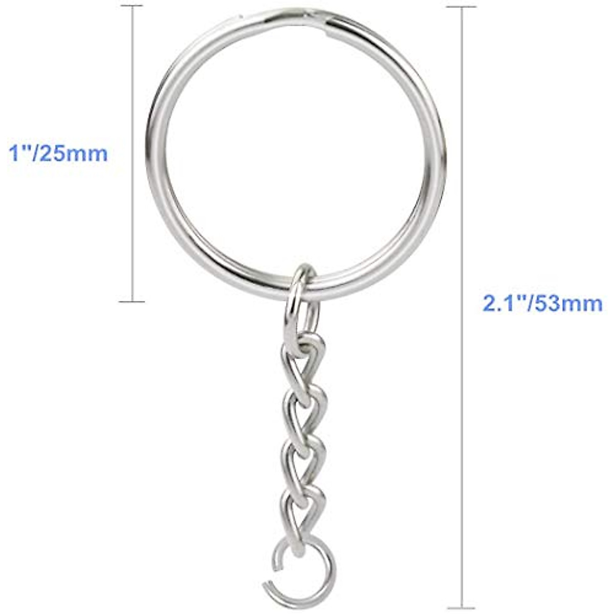 150 Pcs NANSSY 1 Inch/25mm Split Keyrings with Chain Silver Keychain Ring, Key Chains Rings Parts with Open Jump Ring and Connector.