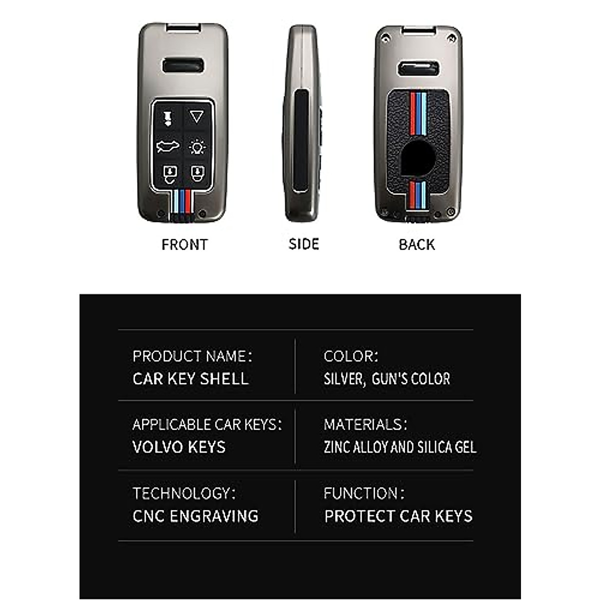 SANRILY Luminous 6 Button Key Fob Cover Case Fit for Volvo 2017 2018 S60 S80 V40 V60 V70 XC60 XC70 Keyless with Keychain Black