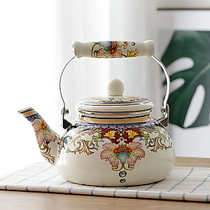 Floral Ceramic Enamel Teapot Tea Kettle for Stovetop,Large Porcelain Enameled Teakettle (white) (2.4L, white2)