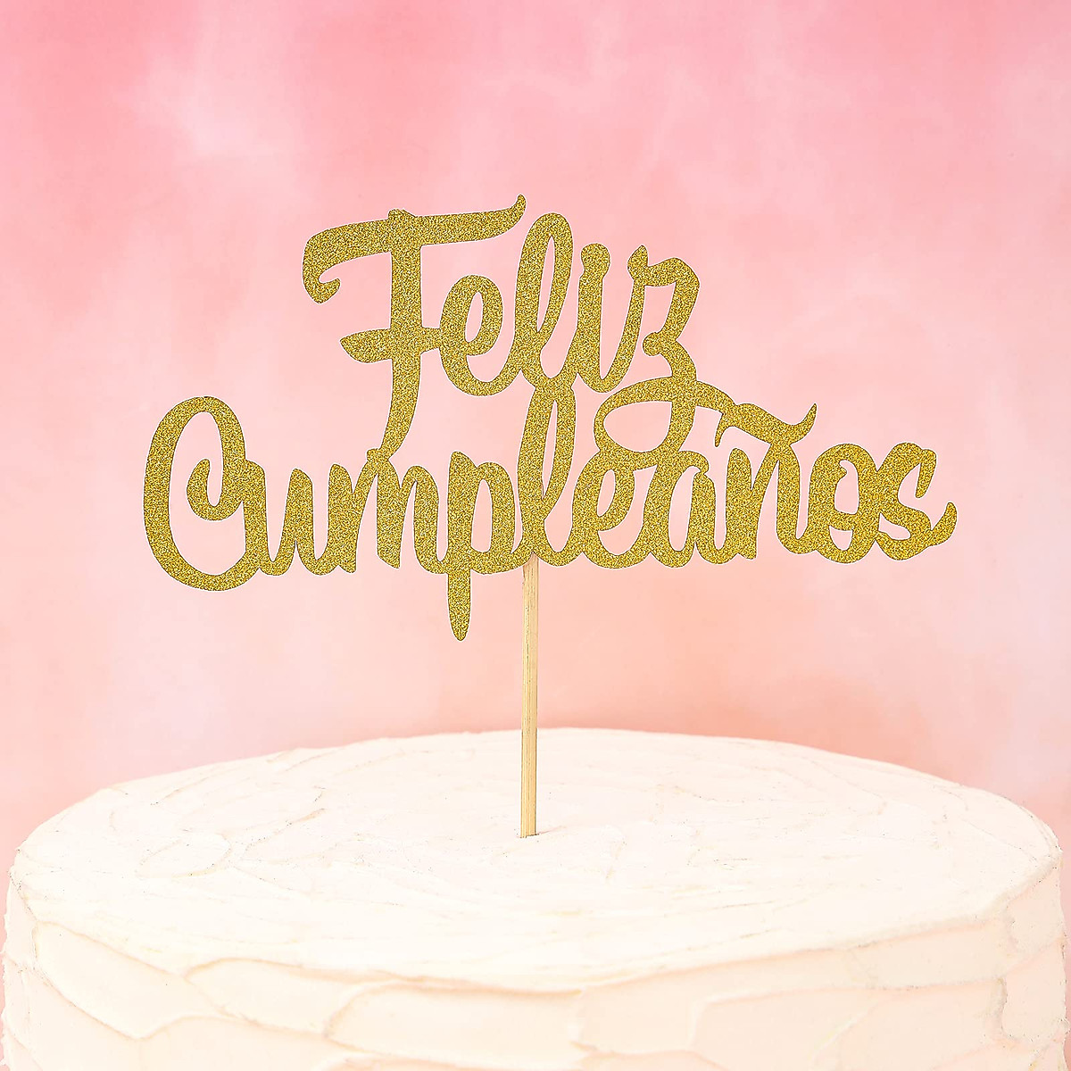 Spanish Feliz Cumpleaños Cake Topper - Gold Glitter Happy Birthday Cake Topper, Fiesta Theme Party Decoration supplies, single-side gold glitter decorations
