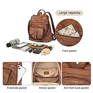 RICH LEAF Women Fashion Backpack Purse Convertible Shoulder Satchel Handbags for Women Travel Backpack Anti Theft Ladies Casual Leather Backpack Waterproof Multipurpose Design Brown