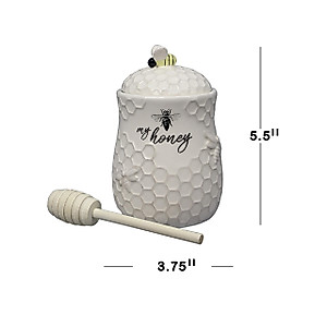 Young's Inc. Ceramic Honey Jar with Wooden Honey Dipper - Farmhouse Kitchen Decor - Tea Accessories
