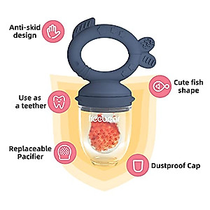 Freebear Baby Fruit Feeder Pacifer, Baby Teething Toys, Baby Feeding Spoon for First Stage, Silicone Feeder, Infants Teether, Baby Food Feeding Supplies (2 in 1, Dark Blue)