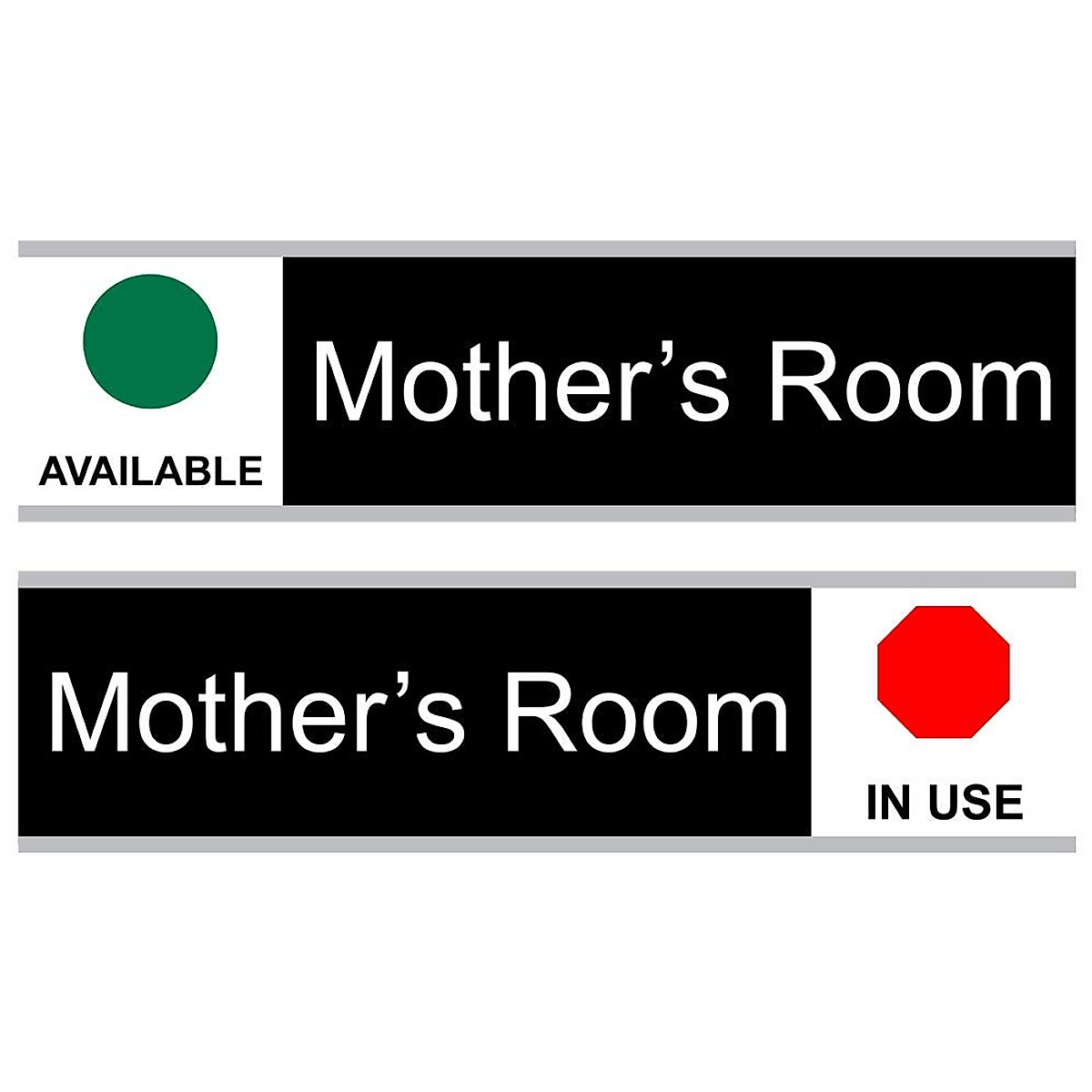 ComplianceSigns.com Mother's Room (Available/in Use) Sliding Sign, 8x3 in. Engraved Plastic, White on Black