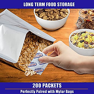 KAGM 200 Packs 200CC Oxygen Absorbers for Food Storage - Food Grade Oxygen Absorbers, O2 Absorbers Food Grade, Works in Mylar Bags, Mason Jars, and Vacuum Bags (10 Pack in Individual Vacuum Bag x 20)