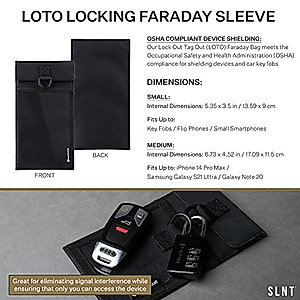 SLNT Lock Out Tag Out Locking Cell Phone Faraday Sleeve with Silent Pocket - Waterproof Nylon, Loto Signal Blocking Device Shielding for Most Phones, Keyfobs - Privacy & Anti-Hacking (Black, Medium)