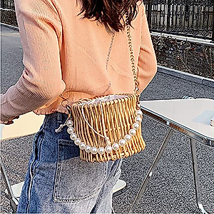 Straw Purse Beach Purse Wicker Bag for Women Beach Straw Bag Rattan Bag Basket Purse Pearl Straw Bag Straw Tote Bamboo Purse Wicker Clutch