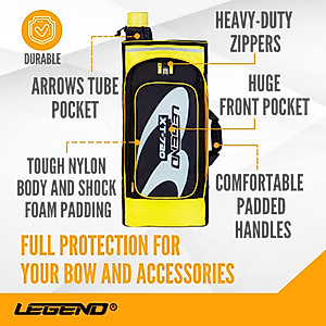Legend XT720 Bow Backpack for Recurve Bow - Nylon Takedown Recurve Archery Bow Bag - Storage Compartments for Accessories & Gear - Protective Padding for Equipment Safety - Includes Arrow Tube Case