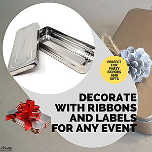 Rectangular Stainless Steel Boxes Empty Storage Organizer Containers w/Lids for Small Items Portable Bins to Hold Accessories Gadgets All Purpose Home Utility Box (Plain - 7" L x 3" W x 1.25" H)