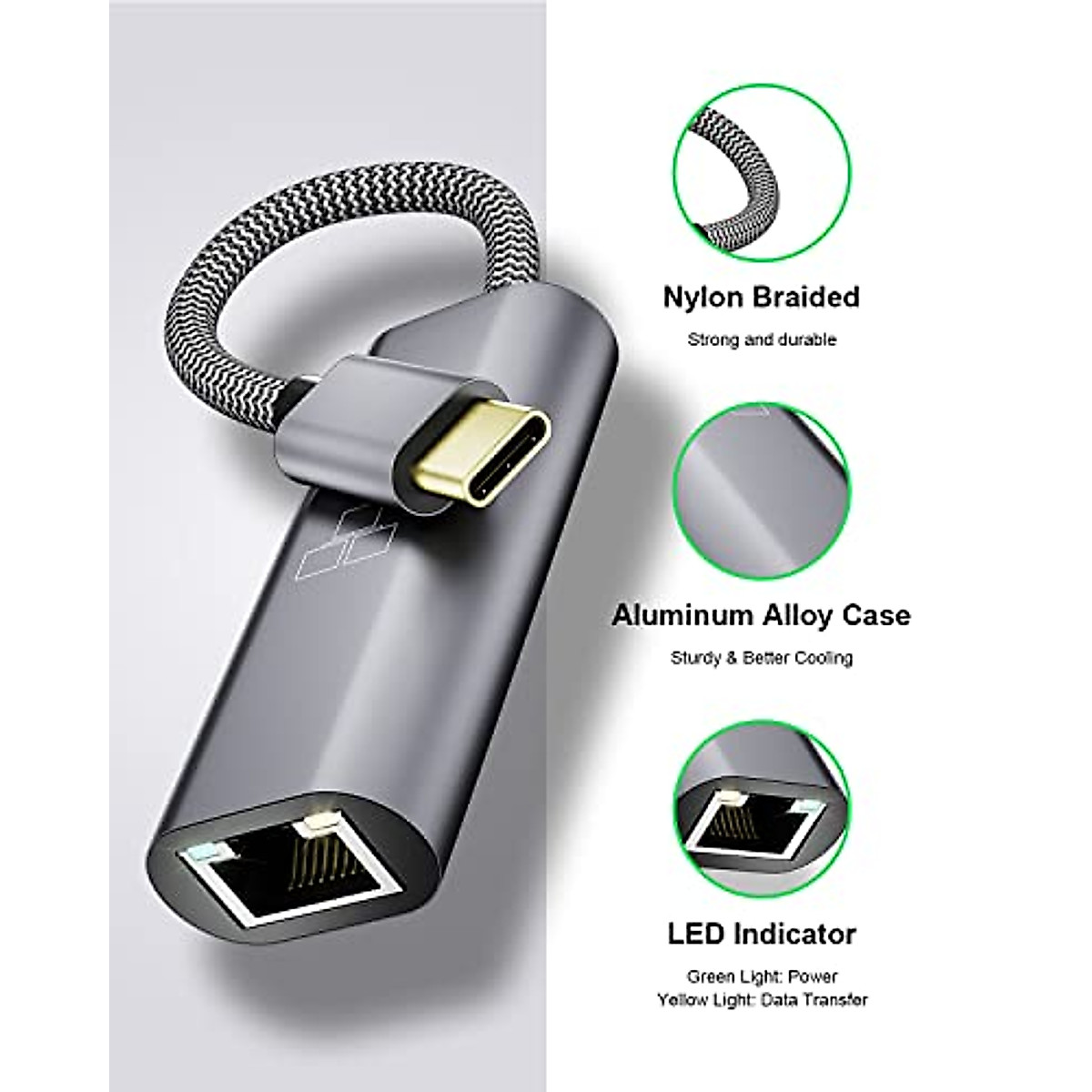 USB C to Ethernet Adapter, 1Gbps USB-C to RJ45 LAN Adapter, Type-C to Ethernet Adapter [Thunderbolt 3 Compatible] Compatible with MacBook and Windows Laptop