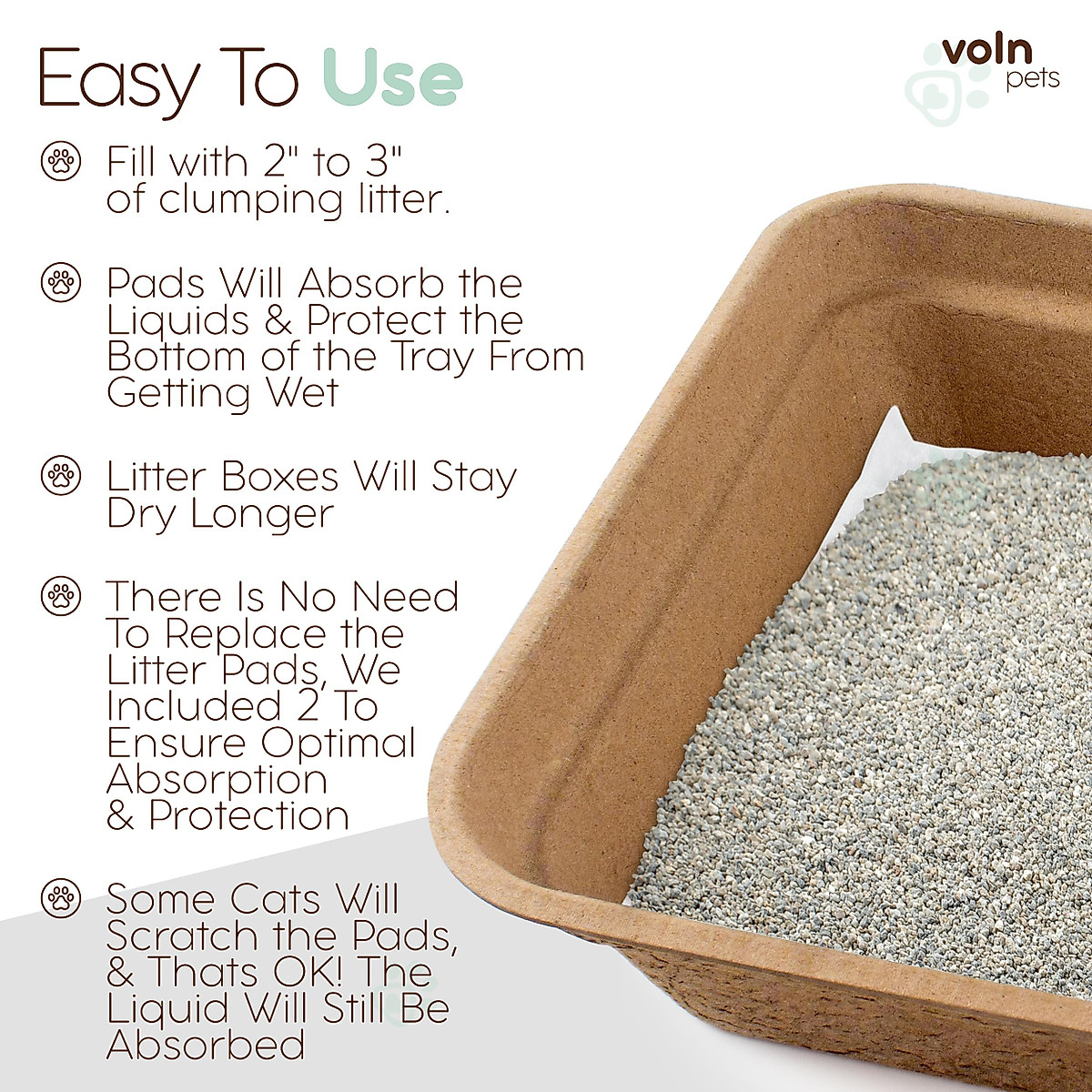 Voln Pets (4-Pack) Disposable Litter Boxes for Cats, with Odor & Liquid Absorbent Pads, Disposable Cat Litter Box, Large Disposable Litter Box, Easy Clean Litter Box, Odorless Kitty Litter Box