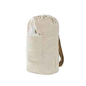GORISEN Canvas Laundry bag, Washable Laundry backpack, Adjustable Straps, Large Front Pocket, Drawstring Closure (BEIGE, X-Large)