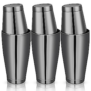6 Pcs Cocktail Shakers Professional Bar Shaker Boston Shaker Set Stainless Steel Martini Shaker Drink Mixer Basic Tool Weighted Shake Metal Can Cocktail Shaker Set, 18 oz, 28 oz (Black)