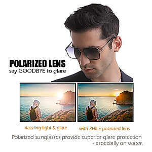 Square polarized sunglasses for men - Oversized Aviator Metal Frame - Gradient UV Protection Lenses (Gold | Brown Gradient)