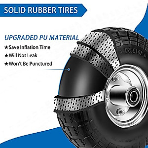 phepetroll 4.10/3.50-4 Tires and Wheels Flat Free 10 Inch Solid Tires Replacement with 5/8" Axle Bore Hole, 8 Spacers & 4 Pins, for Cart, Garden Wagon, Wheelbarrow, Hand Truck, Trolley, Lawn Mower, 2P