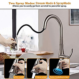 Touchless Kitchen Faucet, Kitchen Sink Faucet with Pull Down Sprayer, Dual Function Pull Out Spray Head, One Hole and 3 Hole Deck Mount, Single Handle for Automatic Motion Sensor, Brushed Nickel