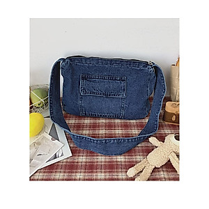 Retro Denim Shoulder Bag, Large Capacity Hobo Crossbody Shoulder Bag, Aesthetic Handbag Fairy Grunge Tote Bag (Dark Blue)