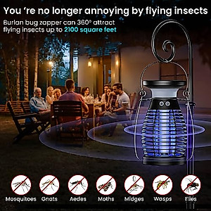 BURLAN Solar Bug Zapper Outdoor & Indoor, Cordless Mosquito Zapper Rechargeable Waterproof Fly Zapper for Camping, Home, Patio, Backyard, Kitchen