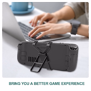 Lenink Stand for Steam Deck, Anti-Slip Foldable Holder Portable Base Wall Bracket Compatible with Valve Steam Deck Accessories (Black)