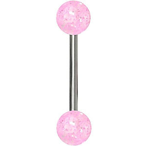 Forbidden Body Jewelry 14G 16mm (5/8 Inch) Surgical Steel Pink Ultra Glitter Tongue Ring