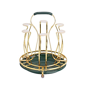 Alunsito Cup Drying Rack Beer Glasses Stand 6 Mugs Metal Drainer Holder Non-Slip Mugs Organizer with Handle for Sink, Coffee Table, Outdoor
