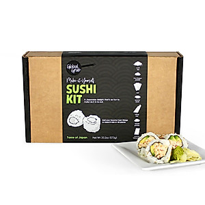 Global Grub DIY Sushi Making Kit - Sushi Kit Includes Sushi Rice, Nori Sushi Seaweed, Rice Vinegar Powder, Sesame Seeds, Wasabi Powder, Bamboo Sushi Rolling Mat, Instructions, Makes 48 Pieces