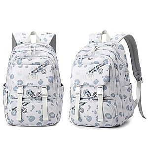 FITSEN Kawaii Backpack Graffiti and Letter Style Bookbag Aesthetic Outdoor Daypack (Grey)
