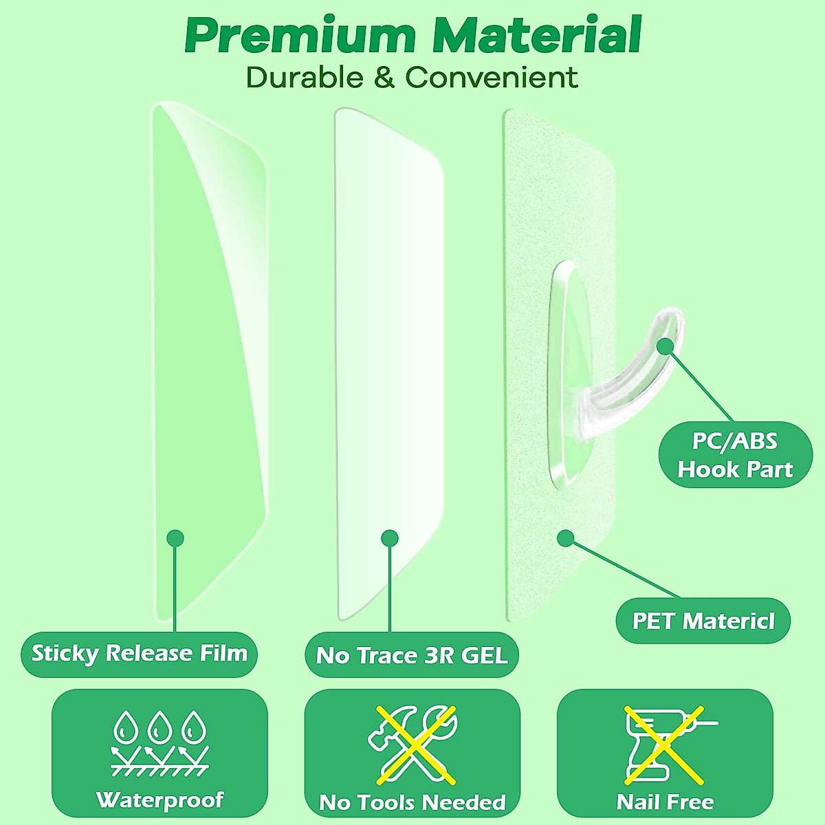 PEYZCNOK Adhesive Hooks, Heavy Duty Utility Hooks 20 lb(Max) Waterproof and Oilproof Removable, 20 Pack Seamless Hooks Reusable Wall Hook for Kitchen Bathroom Bedroom Office