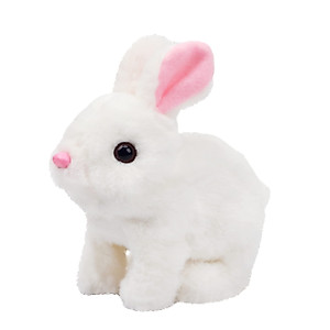 Hopearl Hopping Rabbit Interactive Electronic Pet Plush Bunny Toy with Sounds and Movements Animated Walking Wiggle Ears Twitch Nose Gift for Toddlers Birthday, White, 7''