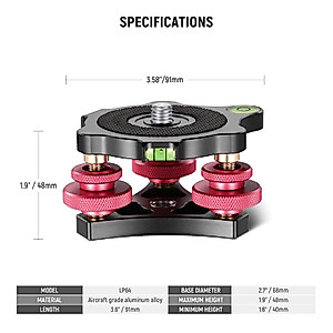 NEEWER Tripod Head Leveling Base Camera Leveler, Aircraft Grade Aluminum Alloy 3 Axis Tri Wheel Head, 3/8” Thread, -5° Precise Angle Adjustment for Macro Panoramic Photography, LP64