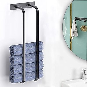WUIVIUT Adhesive Towel Racks for Bathroom Wall Mounted, Rolled Bath Towel Holder Storage-Stainless Steel, Black Towel Shelf for Bath Towels, Hand Towels