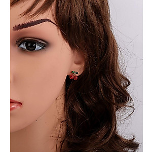 YACQ Women's Cherry Stud Earrings - Ultra Light - Lead and Nickle Free - Enamel & Crystals - Cherries De Red Fruit Charm Piercing Jewelry