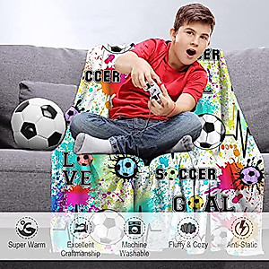 Soccer Blanket Super Soft Flannel Soccer Throw Blanket for Girls Women Kids Adults Soccer Lover Gifts 50"X40"