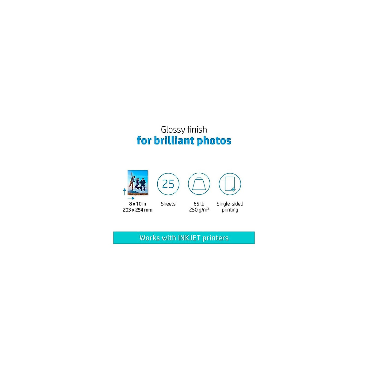 HP Advanced Photo Paper, Glossy, 65 lb, 8 x 10 in., 203 x 254 mm, 25 sheets