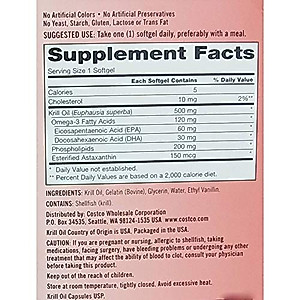 Kirkland Signature Krill Oil 500 Milligram 160 Softgels