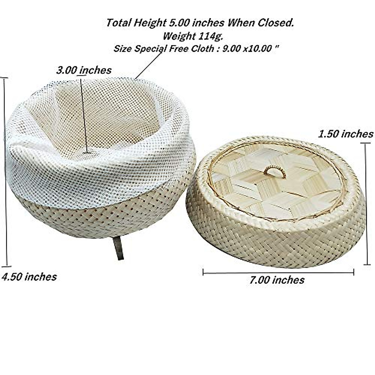 Heavens Tvcz Bamboo Rice Steamer Basket with Lid Sticky Rice Cooker Thai Home Electric Cooker Food Safe Free Cloth 1 piece