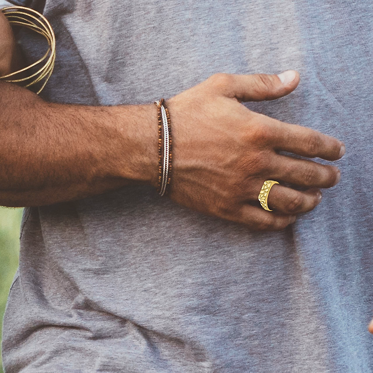 10K Yellow Gold Nugget Style Flat Signet Band or Pinky Ring - Size 7