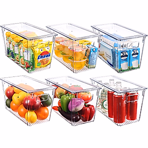 Moretoes 6 Pack Clear Plastic Storage Organizing Bins with Lids, Kitchen Organization Cabinet Fridge Organizer, Pantry Organization and Snack Storage Bins
