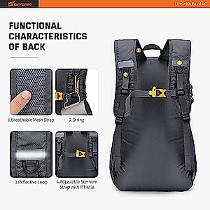 SKYSPER Packable Hiking Backpack 35L Lightweight Travel Daypack Waterproof Hiking Daypack for Women Men(Darkgrey)