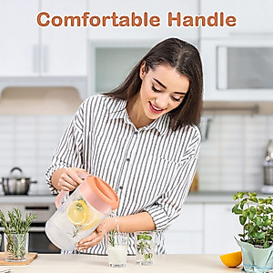 2Pcs Plastic Pitcher with Lid Large Clear Water Carafe Jug Ice Tea Pitcher Lemonade Juice Beverage Jar with Strainer Cover Handle Measurements for Hot Cold Coffee Drink (Pink,1 Gallon/4L)
