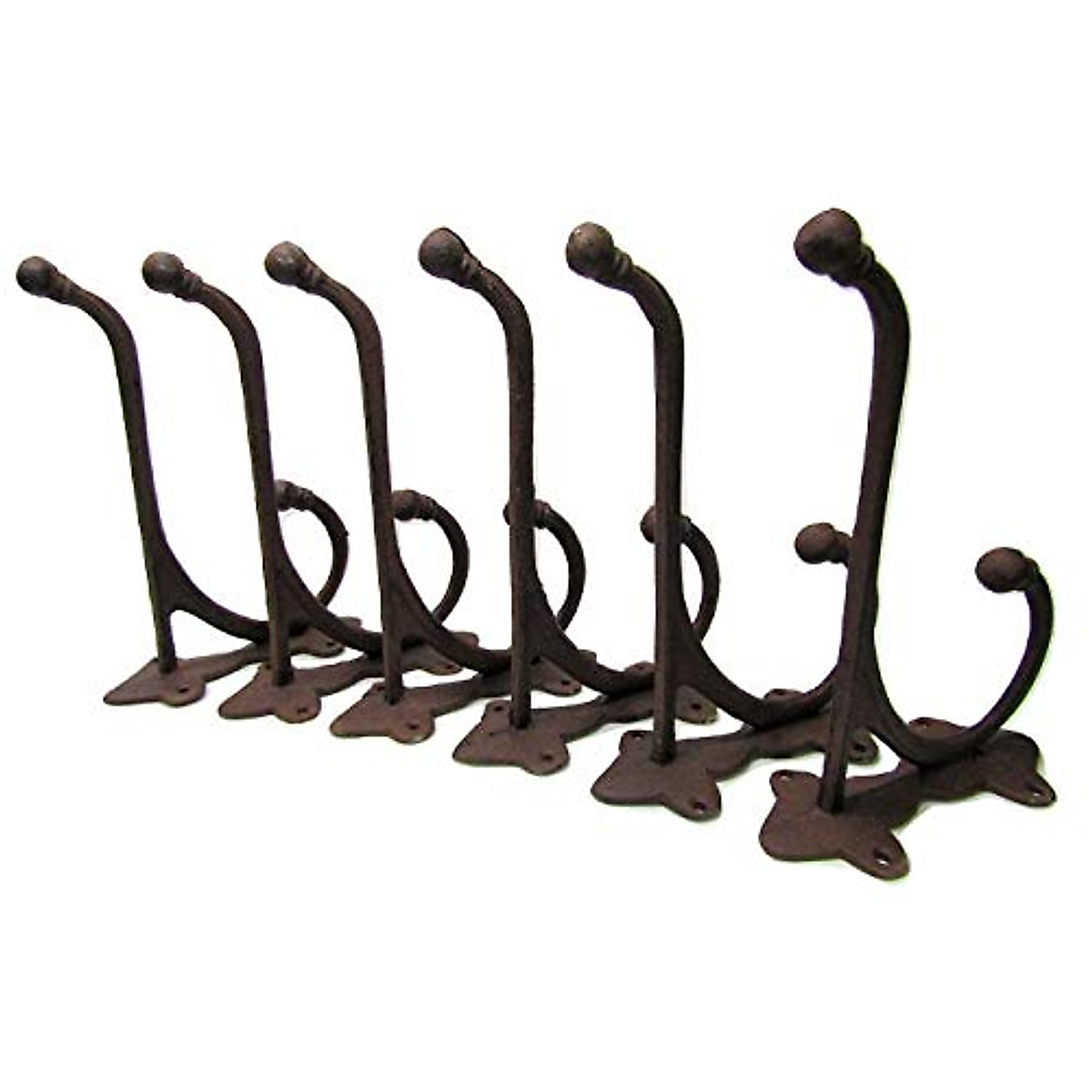 Cast Iron Coat Harness Hooks Hangers Set of 6 Large 9.5 x 4 Inch Rustic Style