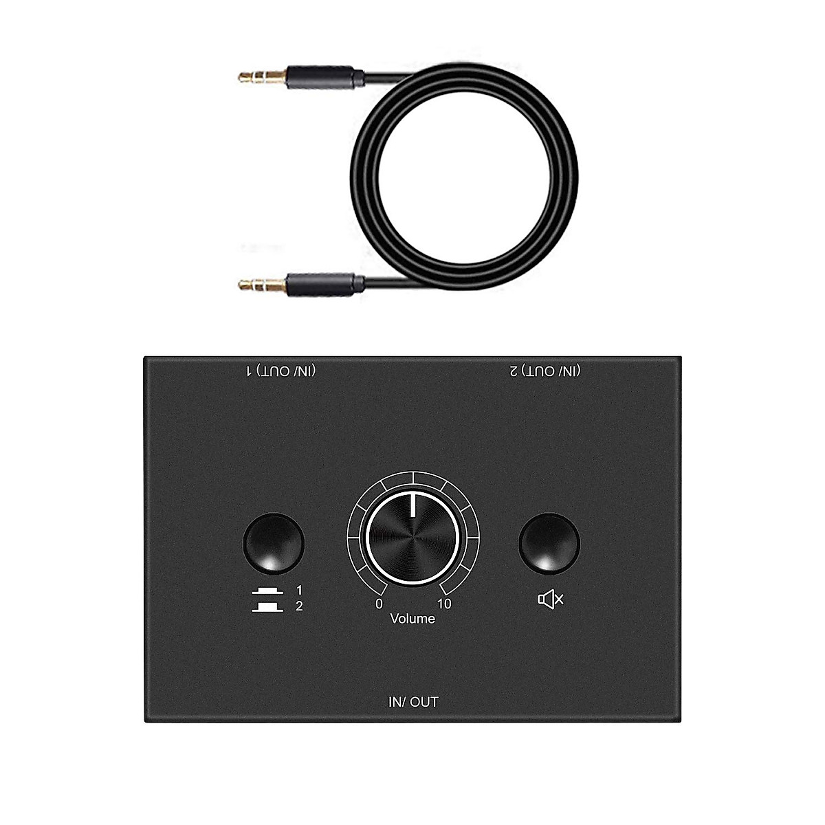 3.5mm L/R Stereo Audio Switch 2-Way Switcher Manual Selector Audio Spliter Box 1 in 2 Out/2 in ONE Out Audio Sharing (Black)