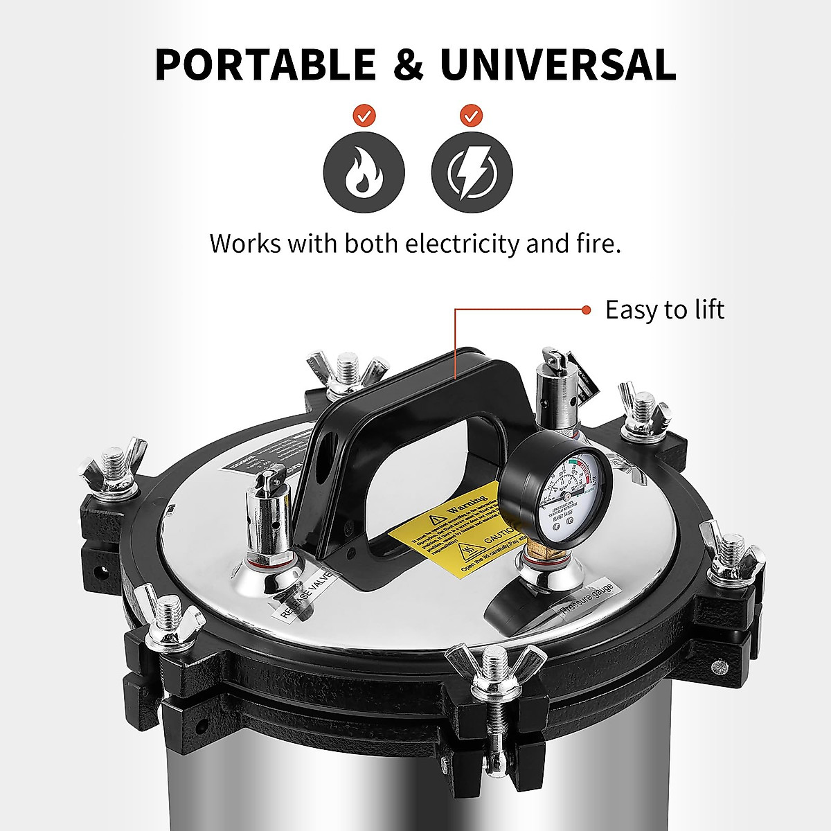 BAOSHISHAN 12L Steam Autoclave 12.7 QT Stainless Steel Portable Pressure Autoclave 1KW 110V