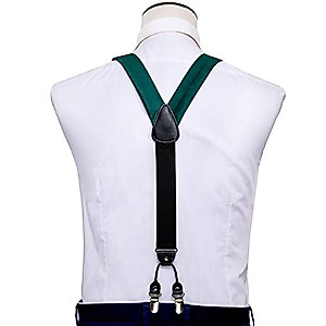 YOHOWA Men Suspenders Bowtie Set Stripe 6 Strong Clips Adjustable Y-Back Woven Brace Formal Wedding Party Tuxedo