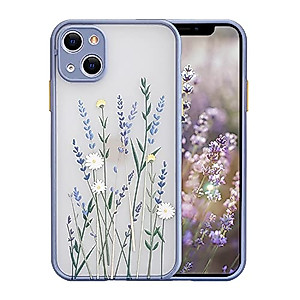 Ownest Compatible for iPhone 14 Case for Clear Frosted PC Back 3D Floral Girls Woman and Soft TPU Bumper Protective Silicone Slim Shockproof Case for iPhone 14 6.1 Inch-Purple