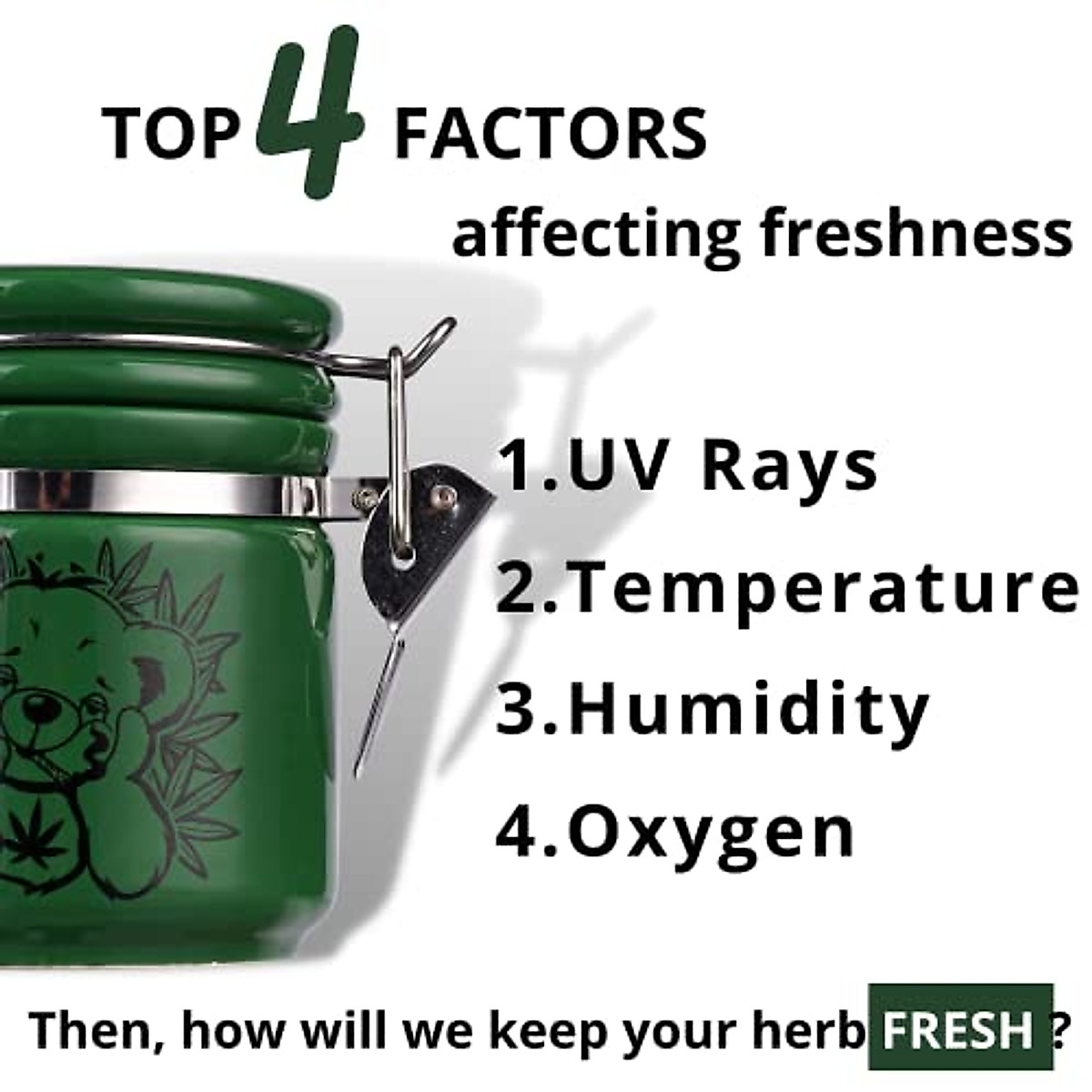 Gangster Teddy Smell Proof Jar Half Oz (250ml), Teddy Bear Stash Jar Air Tight Containers Double Sealed Airtight Jar, Separate Space for Humidity Pack To Keep Herbs, Spices Fresh For Months - Green